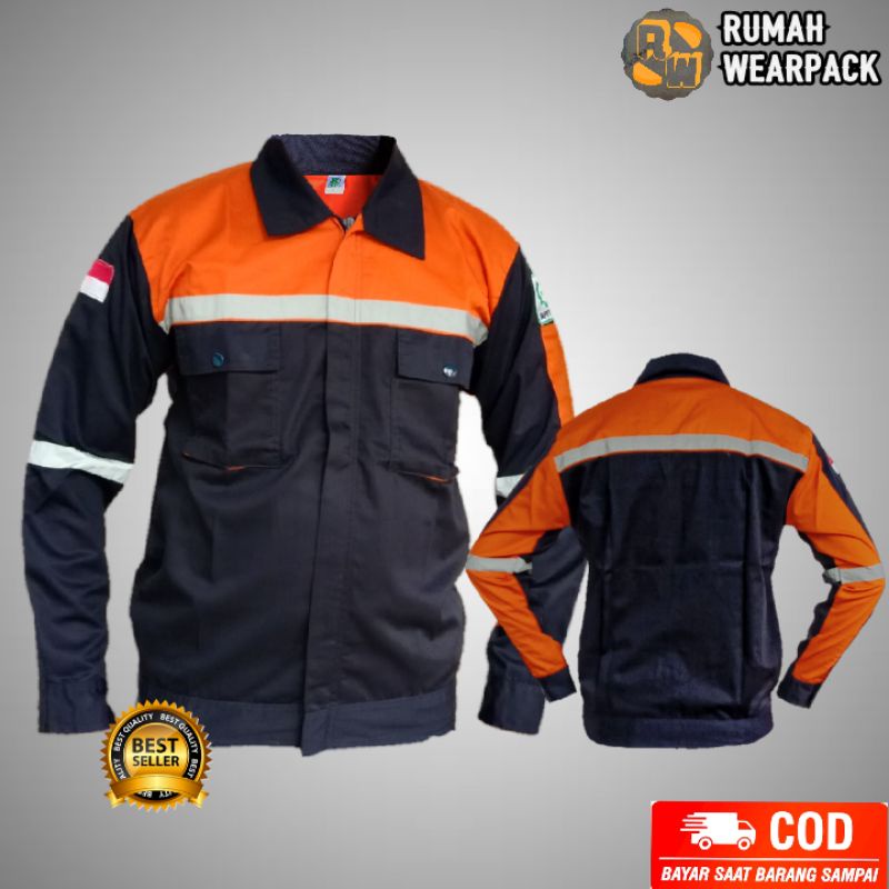 Jual Baju Kerja / Wearpack Proyek Kemeja Safety Atasan Navy Navi Oranye ...