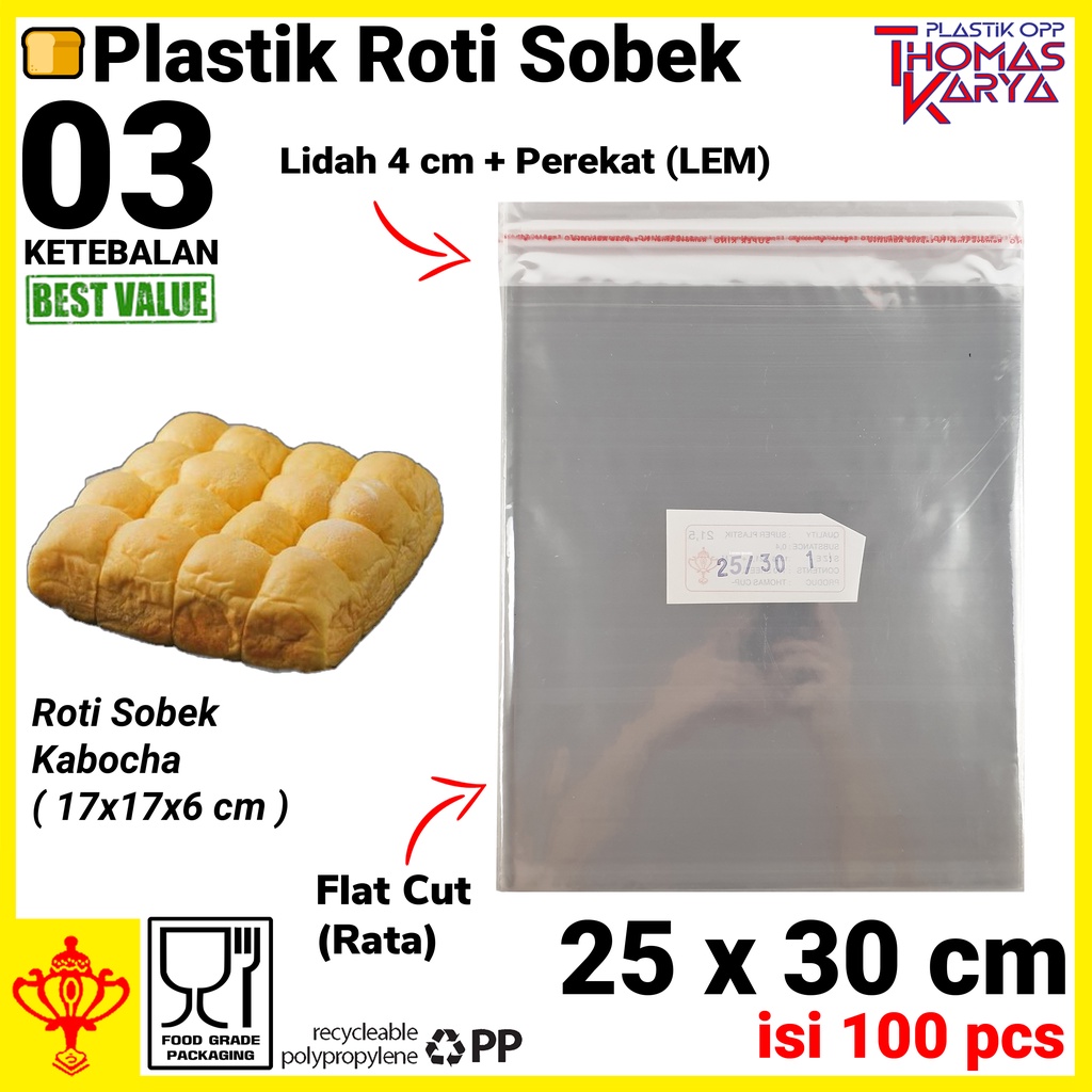 Jual Plastik Roti Tawar 25x30 isi 100 OPP Seal Lem Perekat Kemasan Roti ...