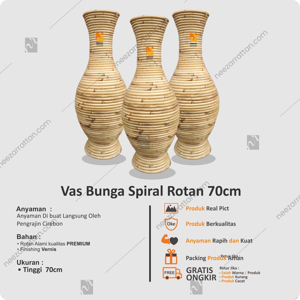 Jual TERMURAH Vas Pot Guci Tempat Bunga dari rotan TINGGI 70 cm 80 cm ...