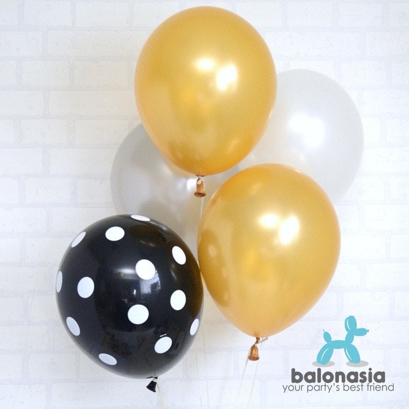 Jual Balon Latex Mix 10 pcs (metalik gold silver, polkadot hitam ...