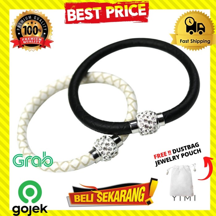 Jual GELANG KULIT BULAT KLIP MAGNET COUPLE KOREA PRIA WANITA UNISEX ...