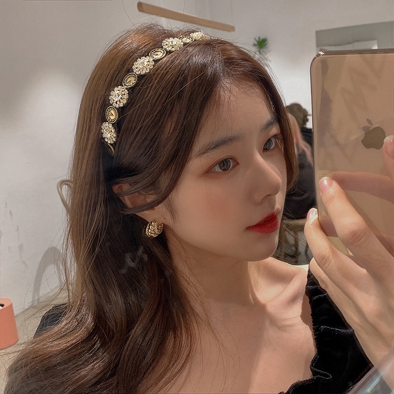 Jual BANDO RETRO KOREA BLACK METAL MUTIARA ELEGAN KOREAN STYLE BANDANA ...