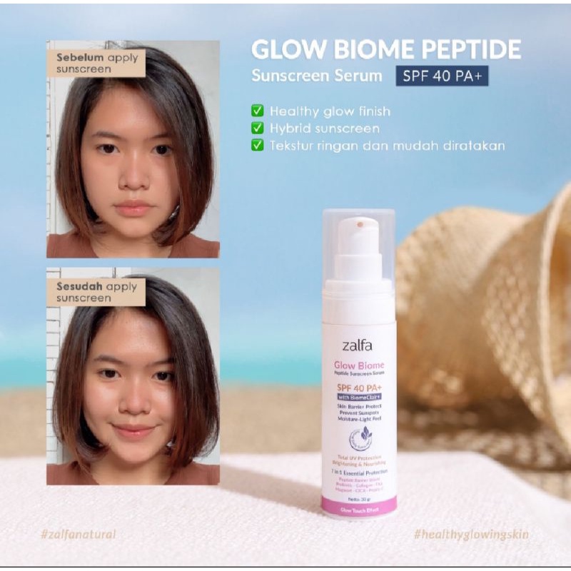 Jual Zalfa Natural Skincare Glow Biome Peptide Sunscreen Serum spf 40 ...