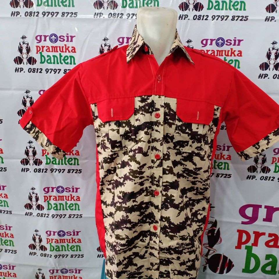 Jual Kemeja Loreng Kombinasi Merah | Shopee Indonesia