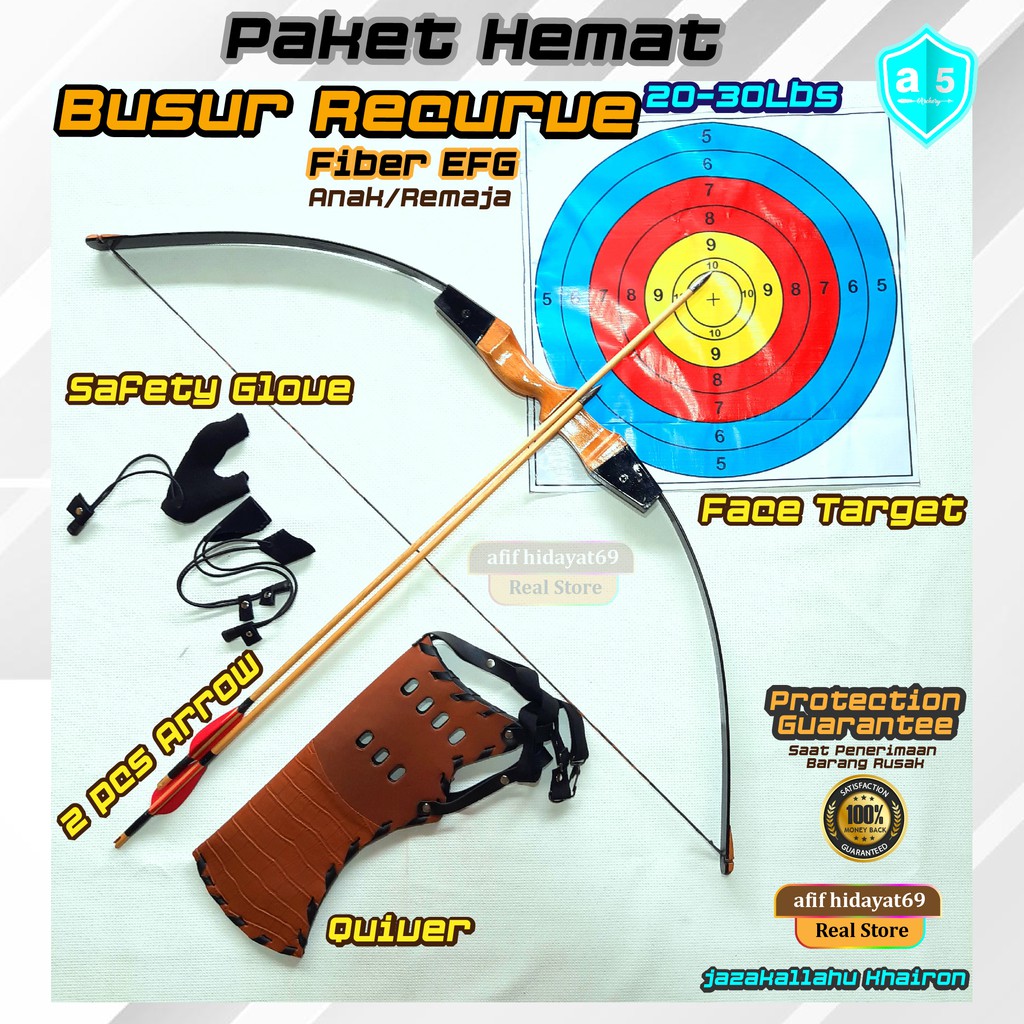 Jual Paket Hemat Olah Raga Panahan Busur Panah Recurve Fiber EFG 20 ...