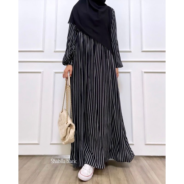 Jual Latasha Outfit Shabila Dress-Gamis mat Rayon garis garis | Shopee ...
