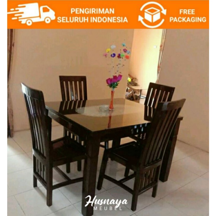 Jual MEJA MAKAN MINIMALIS 4 KURSI CAFE BALERO KAYU JATI ASLI | Shopee Indonesia