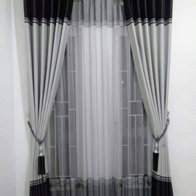Jual Gorden Black Out motif abu hitam atas bawah L120xT240 gorden ...