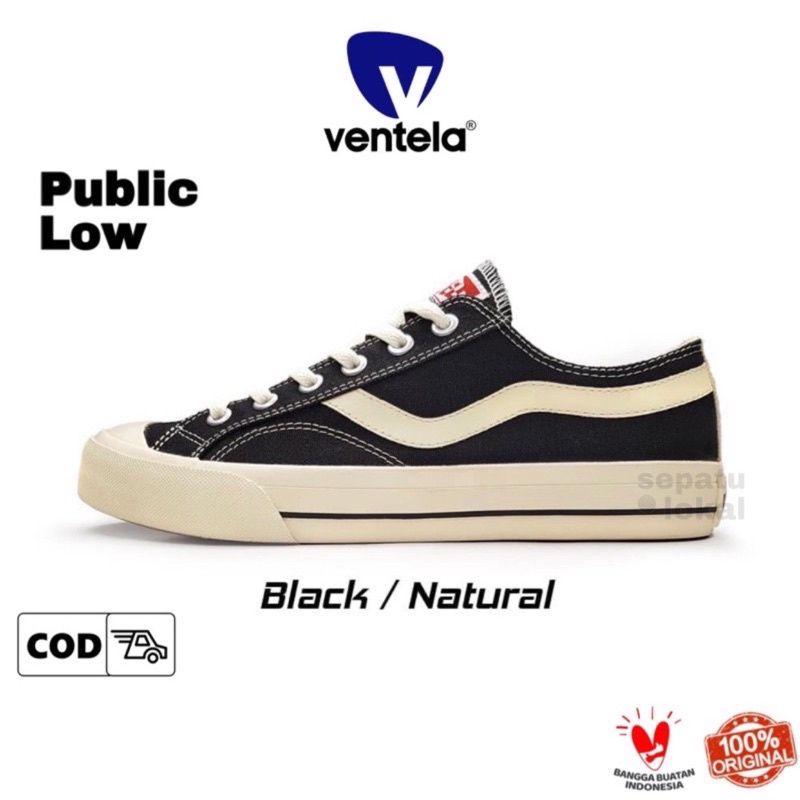 Jual SEPATU VENTELA PUBLIC LOW BLACK NATURAL ORIGINAL MADE IN INDONESIA | Shopee Indonesia