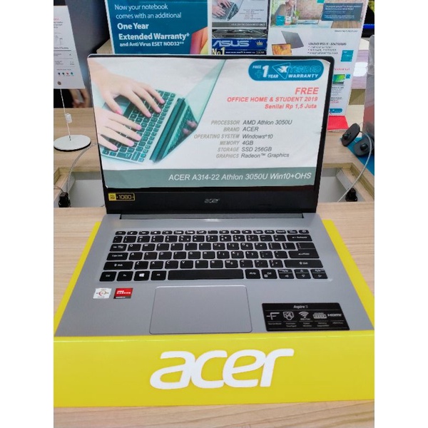 Jual ACER A314-22-R4D3 silver 3050U 4GB SSD 256GB win 10 + OHS | Shopee ...