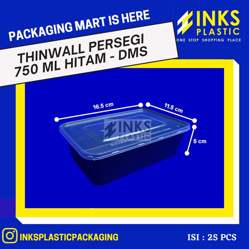 Jual THINWALL PERSEGI 750 ML WARNA HITAM DMS (25 PCS) | Shopee Indonesia