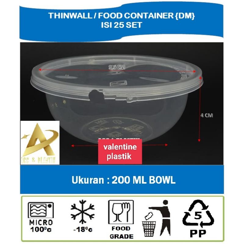 Jual mangkok plastik bulat 200ML / food container / cup pudding + tutup ...