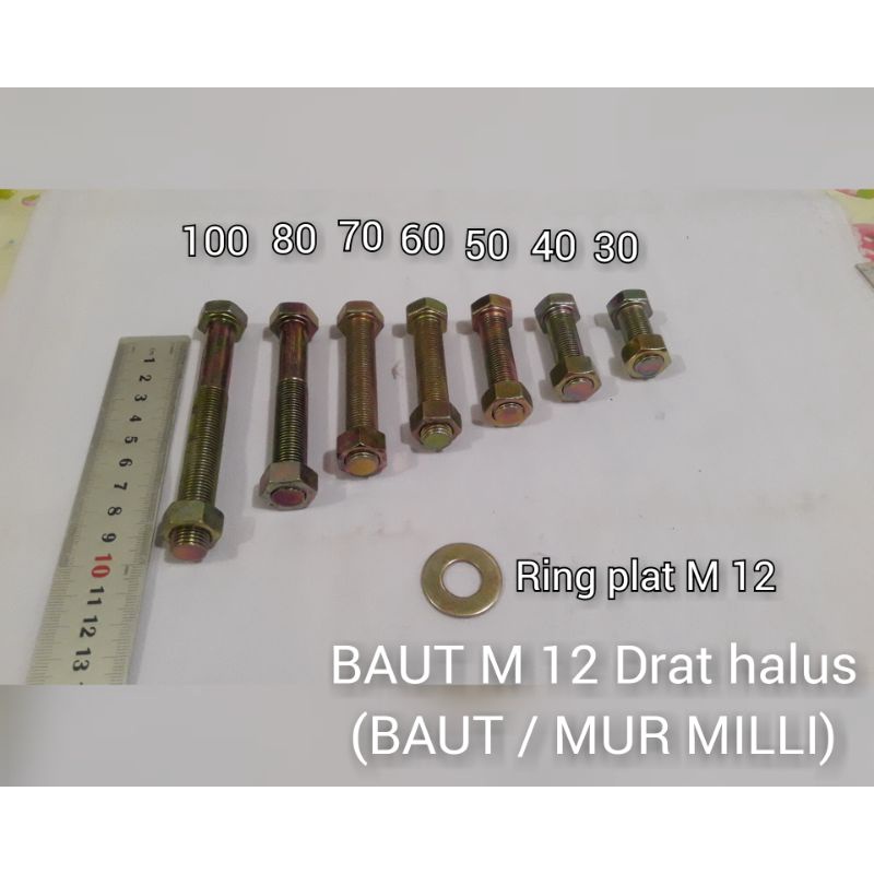 Jual BAUT M 12 Drat Halus (BAUT/MUR/RING MILLI) PANJANG 30 - 100 mm ...