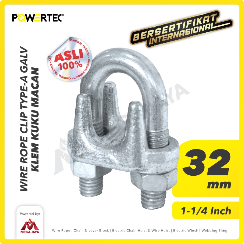 Jual POWERTEC Wire Rope Clip / Klem Seling Kuku Macan Galv 32mm Bulldog ...