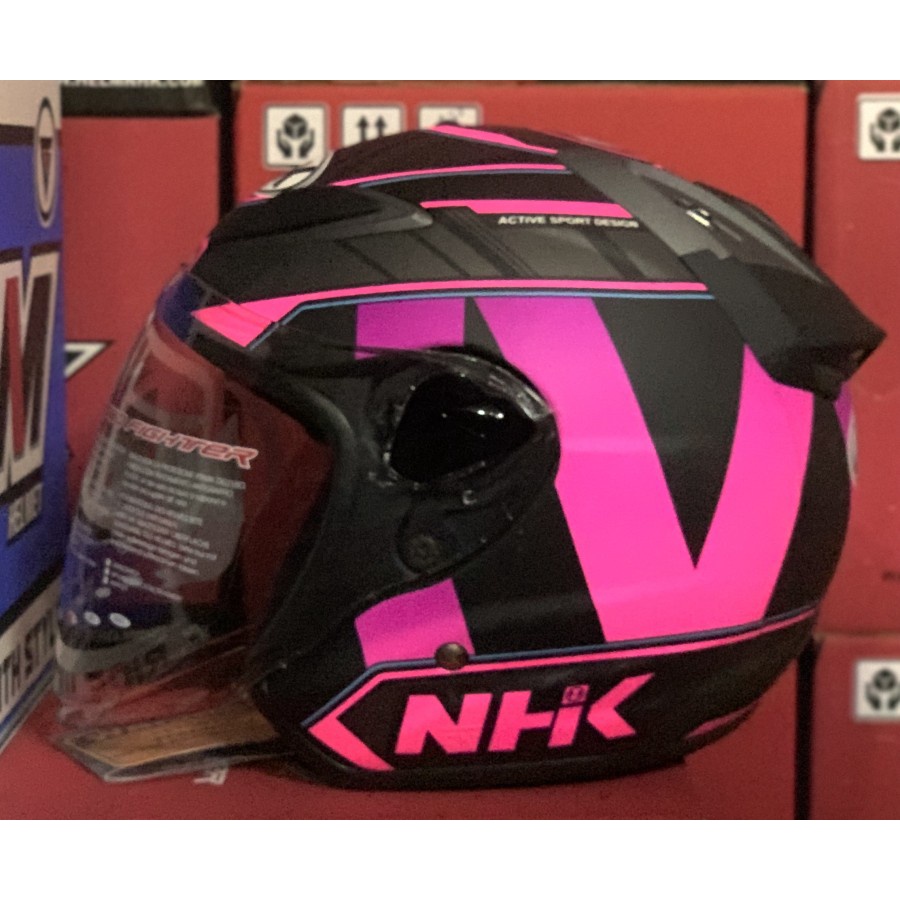 Jual Helm NHK R6 Wave Black Pink Doff Half Face Single Visor - Helem ...