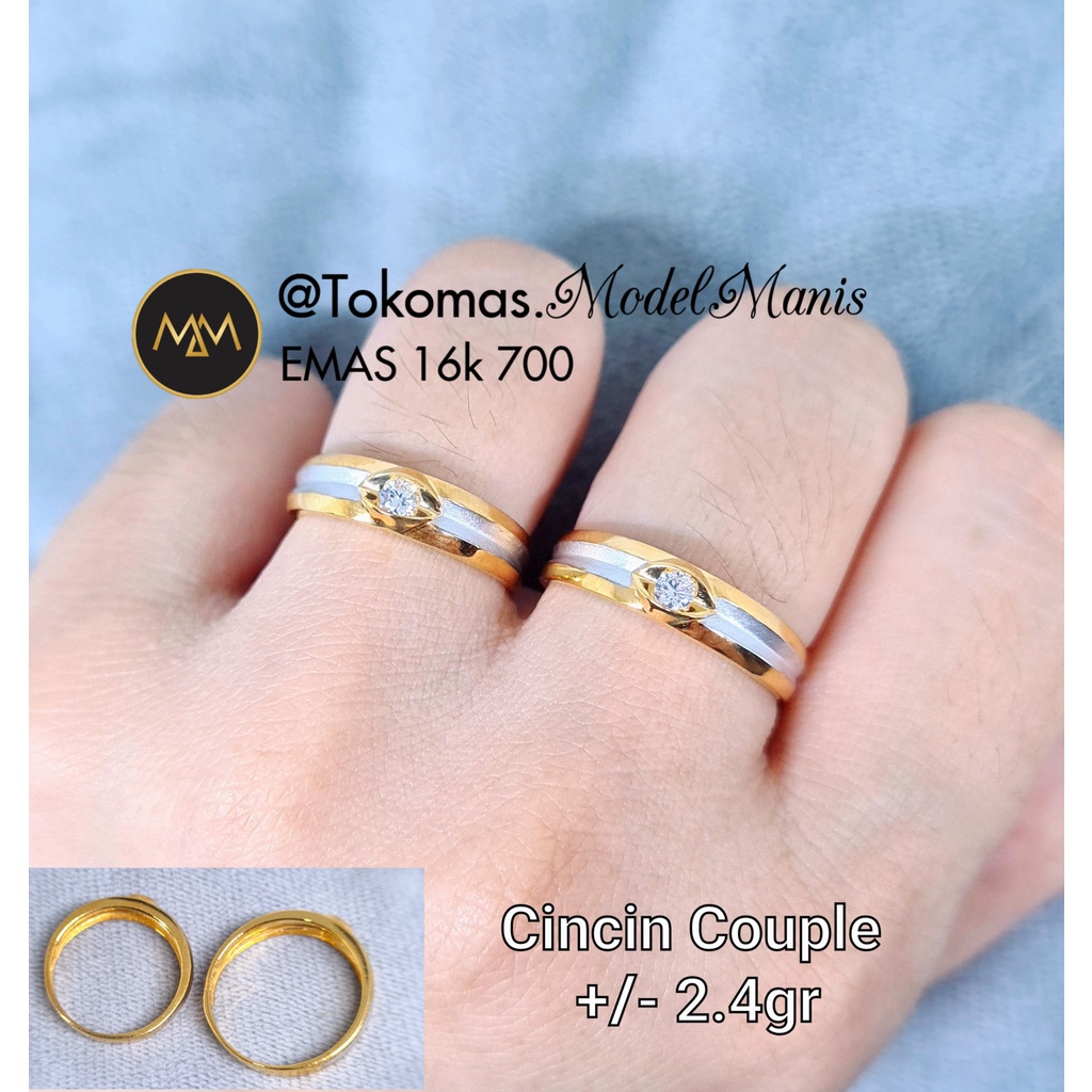 Jual Cincin Emas couple wedding Ring kuning kombinasi putih emas 700 kadar 16k | Shopee Indonesia