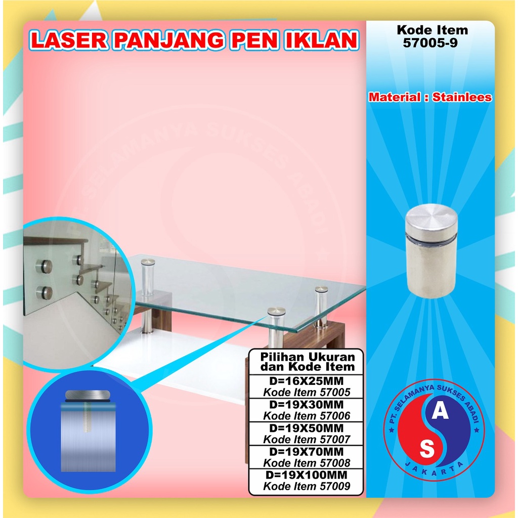 Jual Pen Iklan Paku Laser Kaca Baut Mur Sekrup Kaca 16 mm dan 19 mm ...