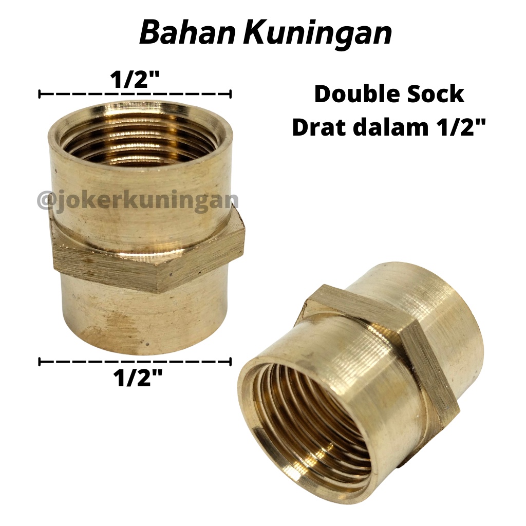 Jual PROMO Double sock kuningan / dobel sok nepel kuningan drat dalam 1/2 x 1/2 drat dalam ...