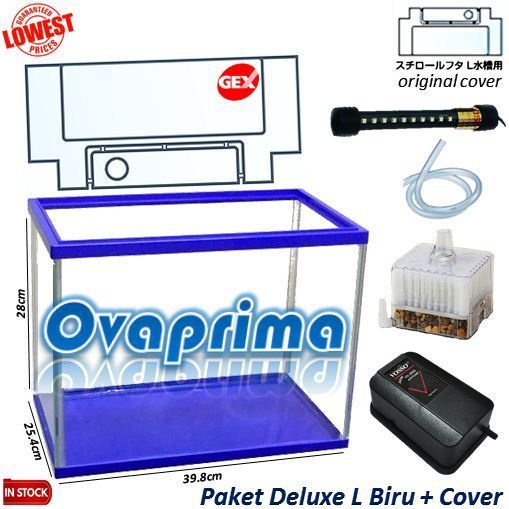 Jual Paket Aquarium Gex L Biru + Original Cover + Lampu LED 30cm | Shopee Indonesia