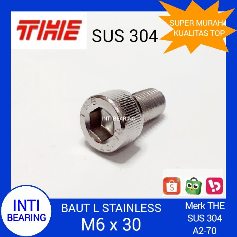 Jual BAUT L STAINLESS M6x30 MERK THE M6 x 30 SS SUS 304 HEX SOCKET HEAD CAP SCREW KUNCI L 5 L5 ...