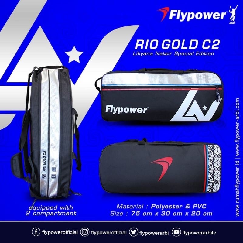 Jual Tas Badminton Flypower Rio Gold G2 C2 square tas badminton black ...