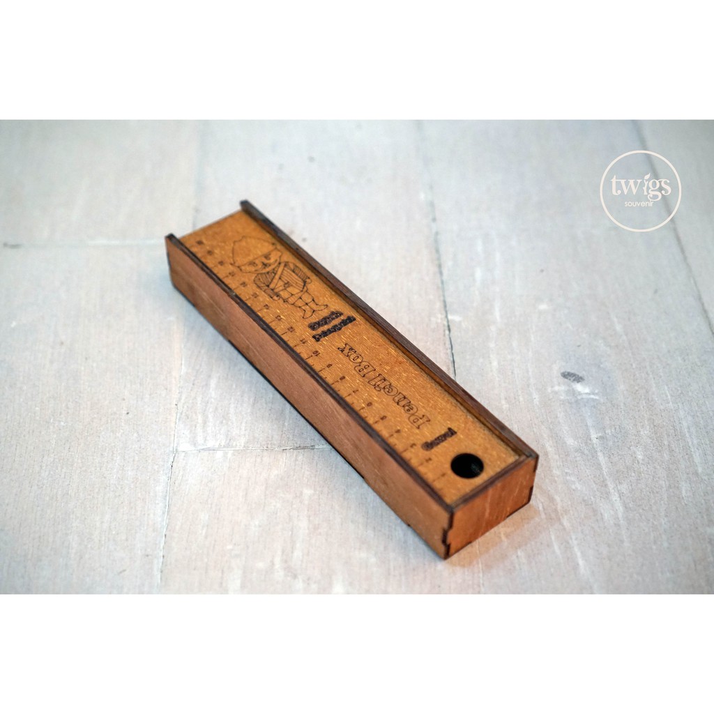 Jual kotak pensil tempat pen stationary box penggaris kayu slide ...