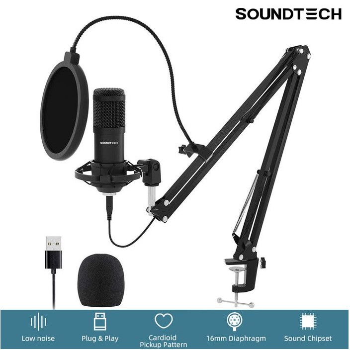 Jual SOUNDTECH USB Microphone Mic Condenser Recording Streaming Podcast ...