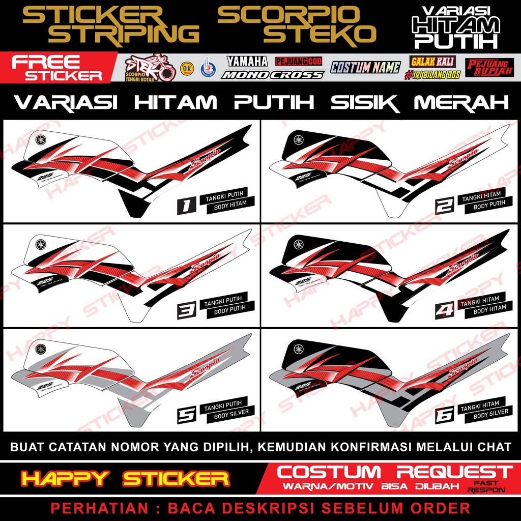Jual Stiker Striping Scorpio Steko Variasi Hitam Putih | Shopee Indonesia