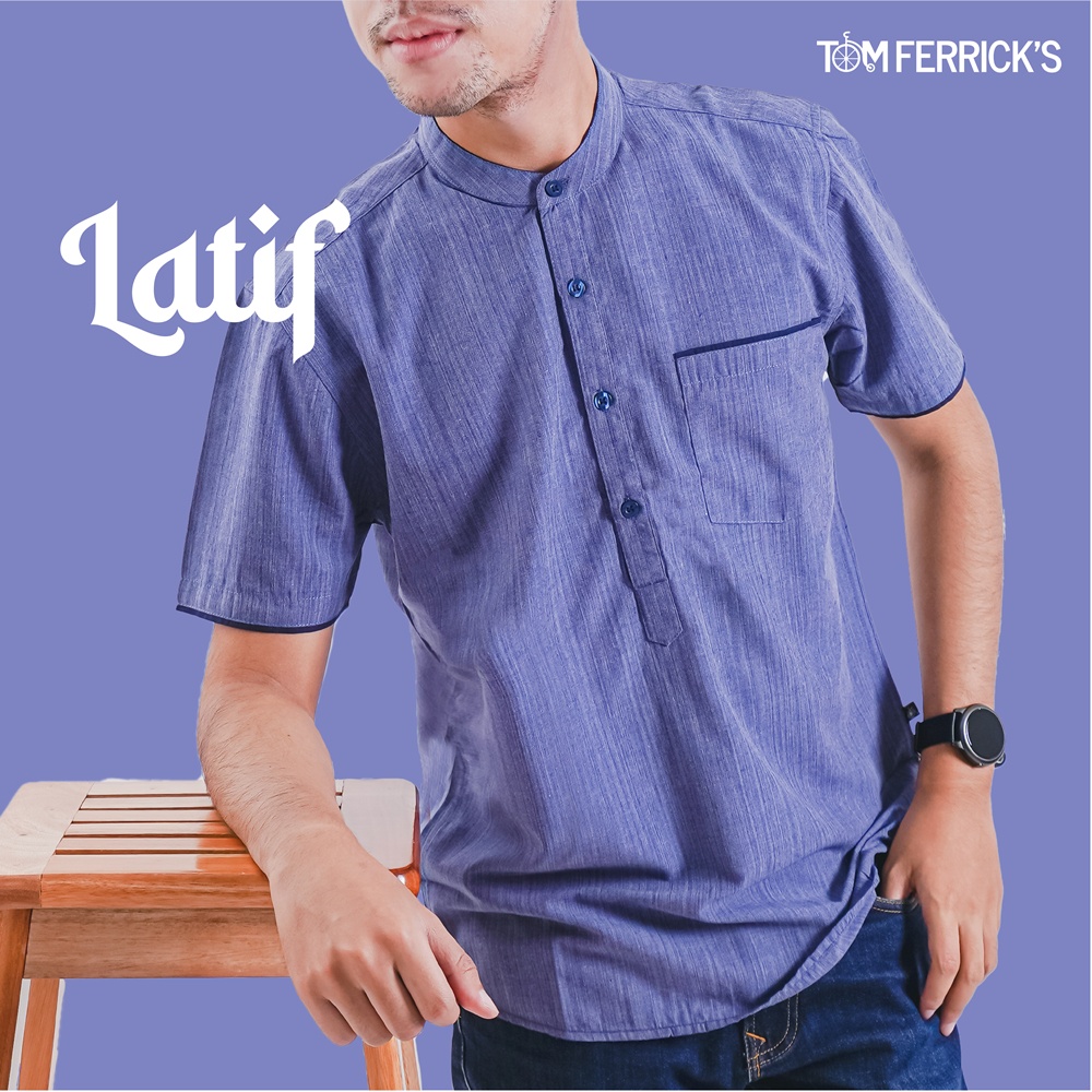 Jual Kemeja Koko Muslim Lengan Pendek Pria - Merah dan Biru Motif Polos ...
