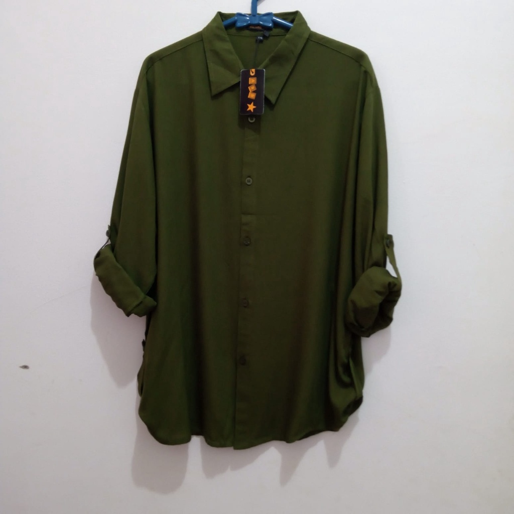 Jual Kemeja Rayon Hijau Army Kemeja Wanita Bahan Rayon Adem Lembut Jatoh Kemeja Polos Wanita ...