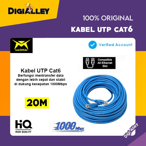 Jual Kabel Lan Cat6 20M RJ45 UTP Gigabit Magnum LAN Cat6 Blue High Quality | Shopee Indonesia
