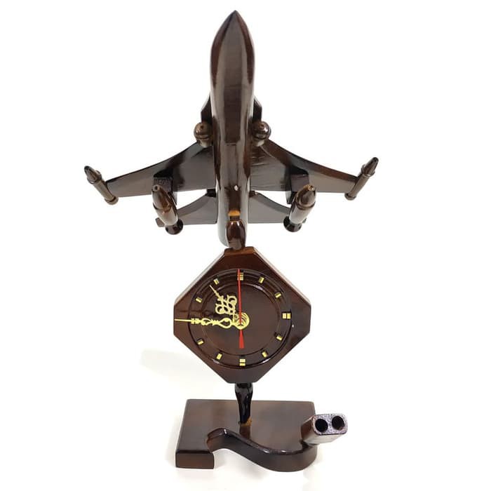 Jual Jam Meja Duduk Tempat Pensil Miniatur Pesawat Unik Antik Kayu Jati ...