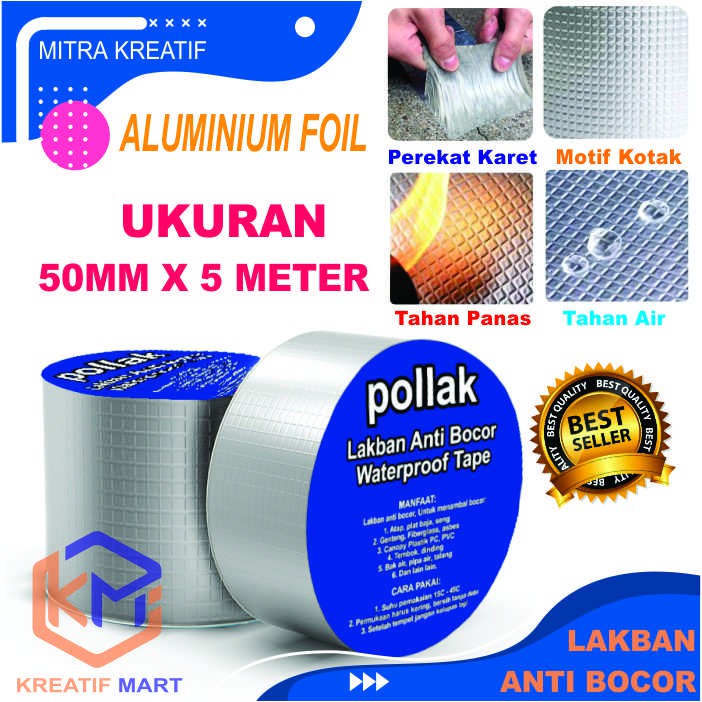 Jual Lakban Aluminium Foil Butyl Rubber Anti Bocor Waterproof Tape 50MM X 5METER | Shopee Indonesia