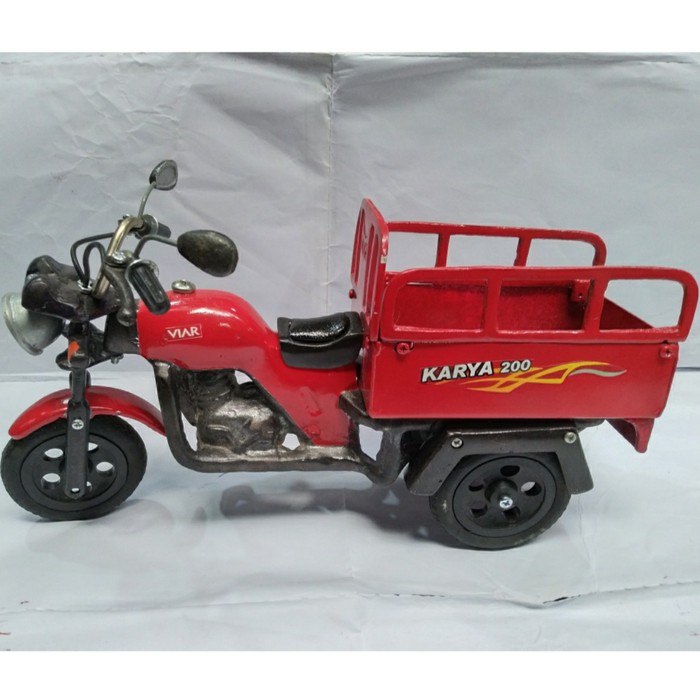 Jual MINIATUR GEROBAK MOTOR VIAR WARNA MERAH 32x10x15 cm BAHAN BESI ...