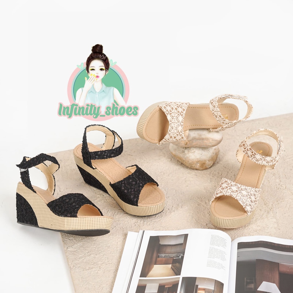 Jual Infinity - Sepatu sandal wanita korea WEDGES BRUKAT TALI | Shopee Indonesia