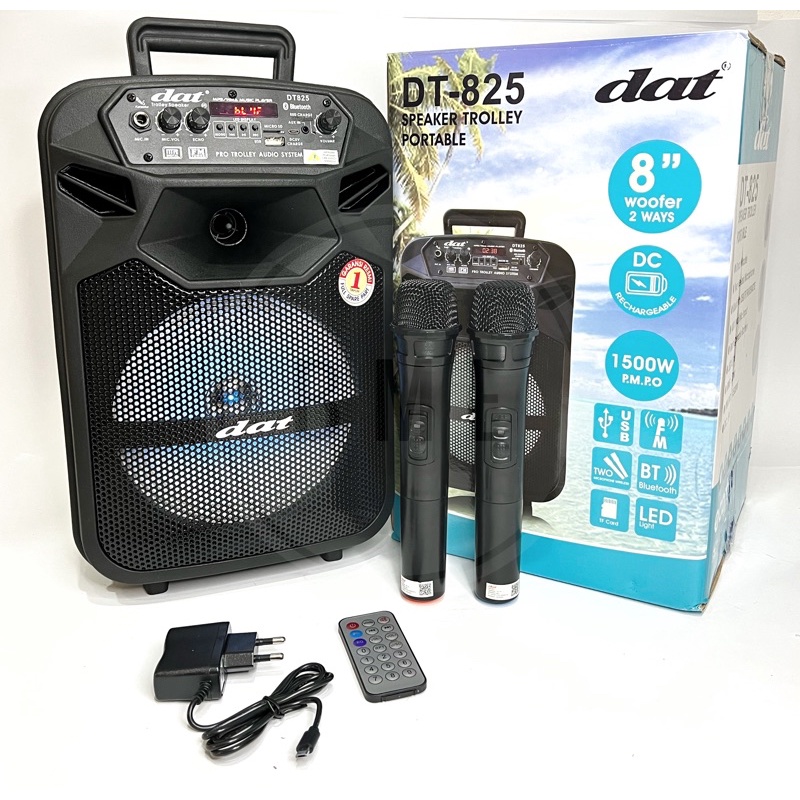 Jual Speaker Portable 8 inch DAT DT 825 Bluetooth Karaoke + 2 Mic ...