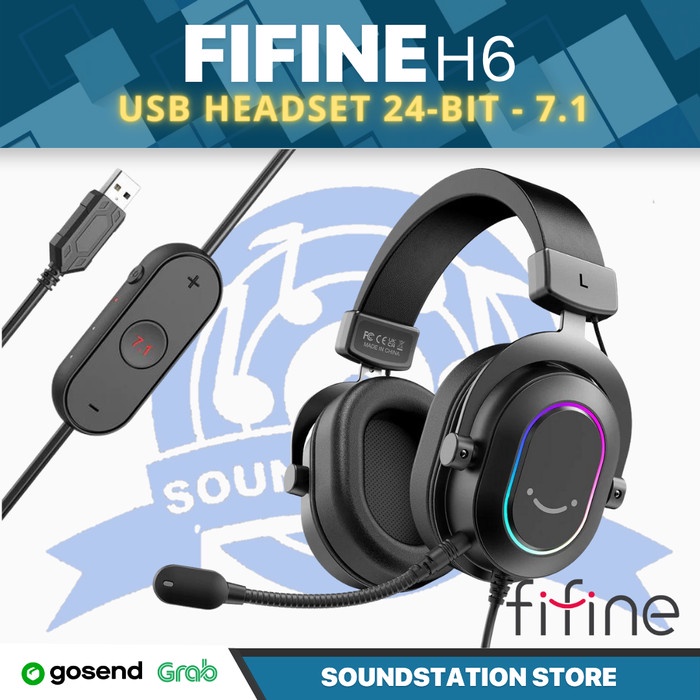 Jual FIFINE H6 USB Headset 24-BIT, 7.1 Surround RGB Lighting Headphone ...