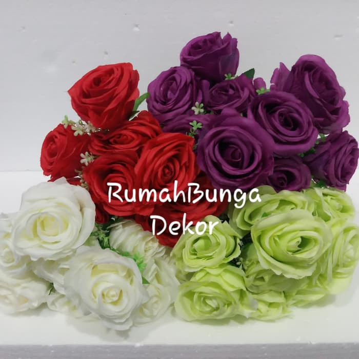 Jual Bunga Rose / Mawar Grup x9 Artificial ( Putih, Merah, Hijau, Fanta ...