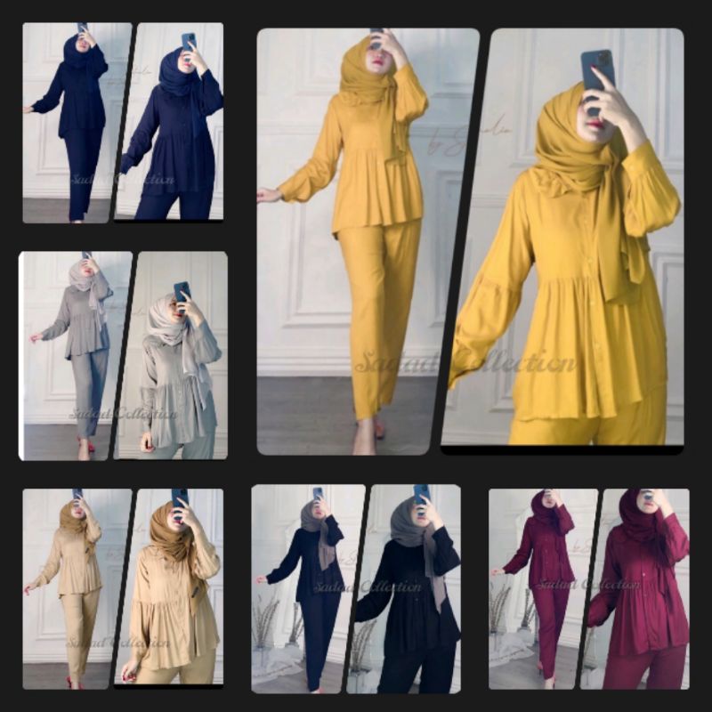 Jual ONE SET AMANDA POLOS // ONE SET LENGAN BALON FULL KANCING BAJU ...