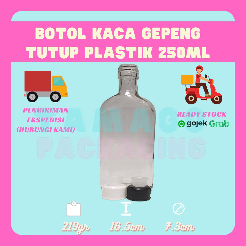 Jual Botol Kaca Gepeng Bening 250ml (MINIMAL 25PCS) | Shopee Indonesia