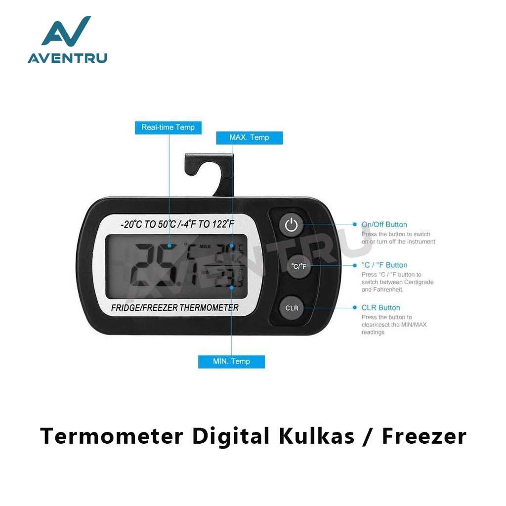 Jual Termometer Digital Kulkas Freezer in out Tahan Air LCD Lebar ...