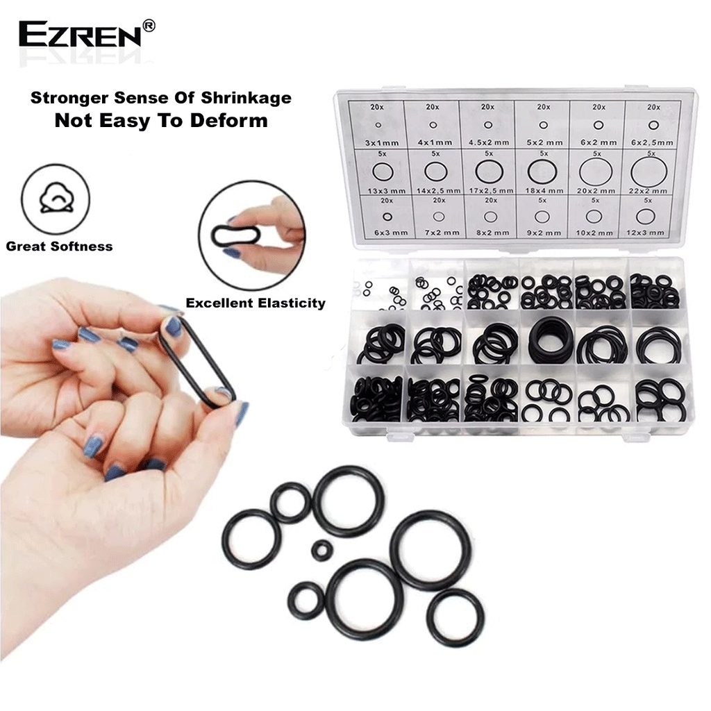 Jual Ezren 225pcs Karet Seal Ring O Set Black Silicon Rubber Karet Ring | Shopee Indonesia