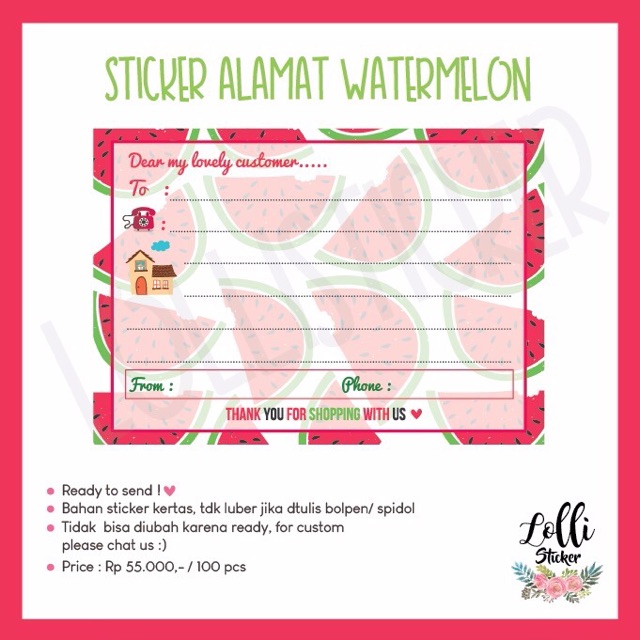 Jual Sticker alamat semangka watermelon | Shopee Indonesia