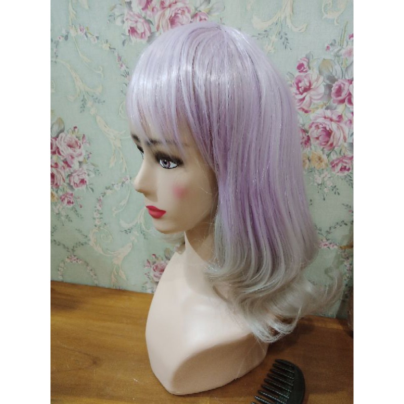 Jual Wig Cosplay Curly blonde Pirang putih pink kombinasi gaya Korea ...