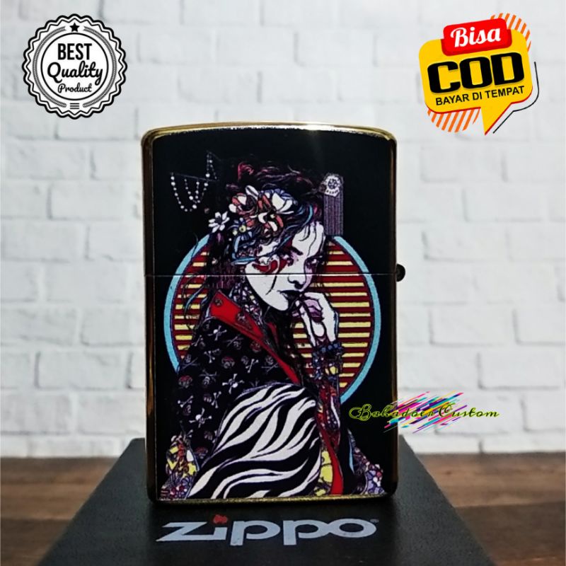 Jual KOREK API ZIPPO CUSTOM UV PRINTING COLOR LADY GEISHA JAPAN DESIGN ...