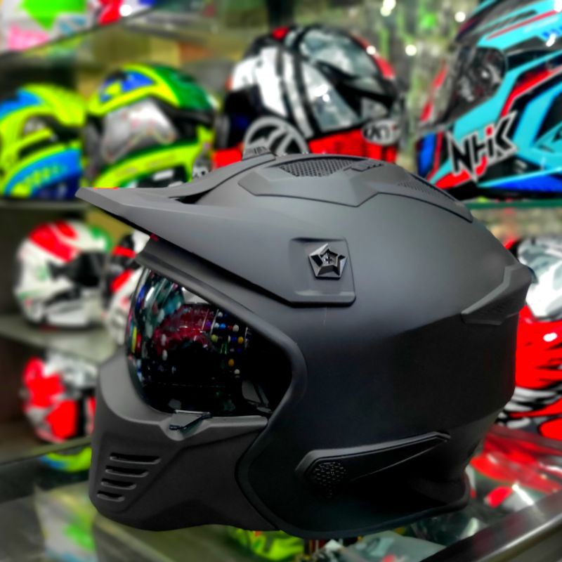 Jual helm jpx mx 726-r Black Dop Helm Full Face Half Face | Shopee Indonesia