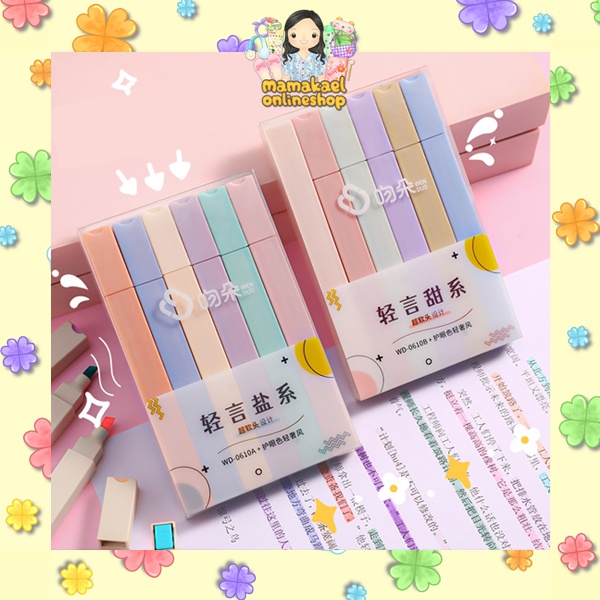 Jual 1 set 6 pcs (6 warna) highlighter block balok kawai aesthetic ...