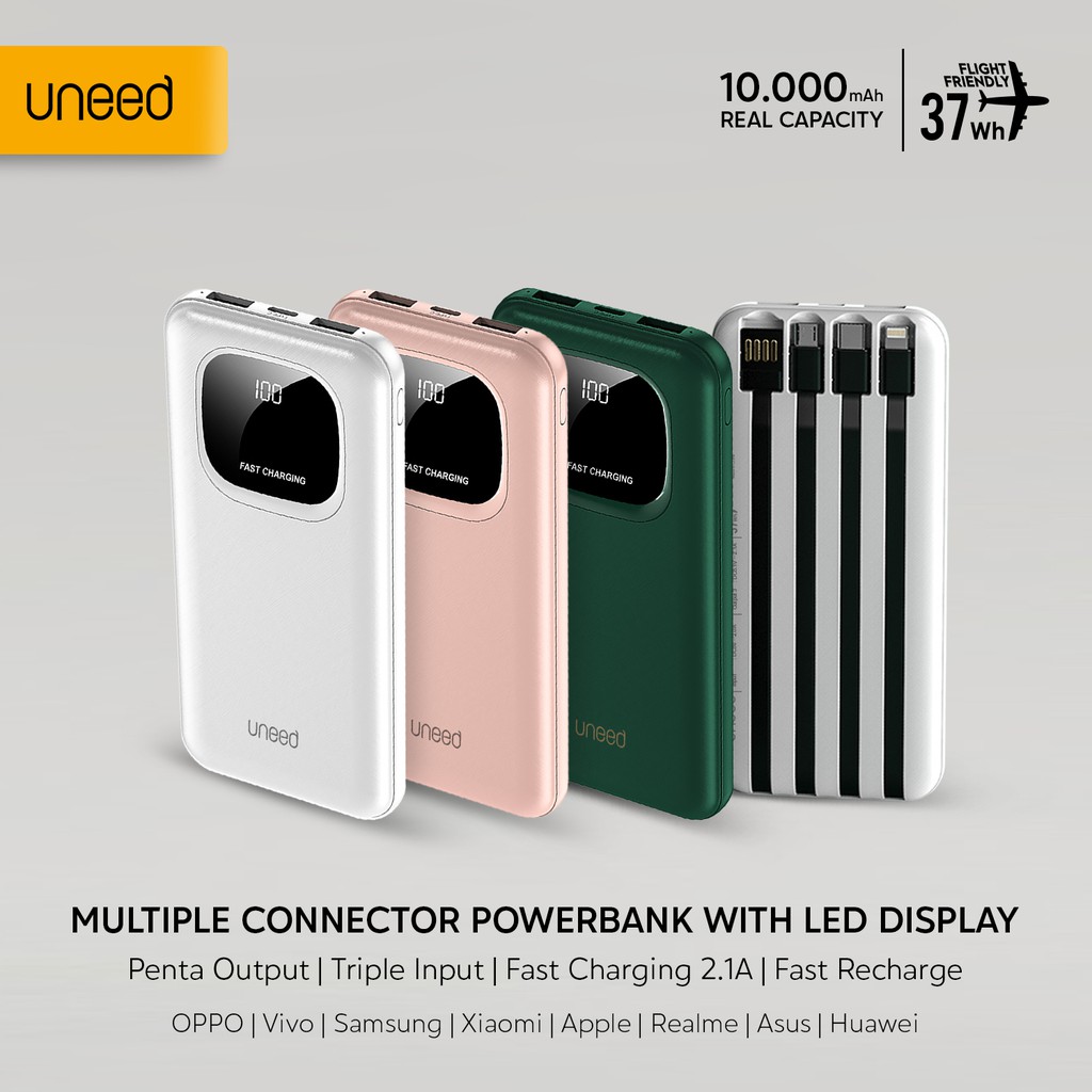 Jual UNEED Powerbank 10000mAh Built in Cable Fast Charging 2.1A ...