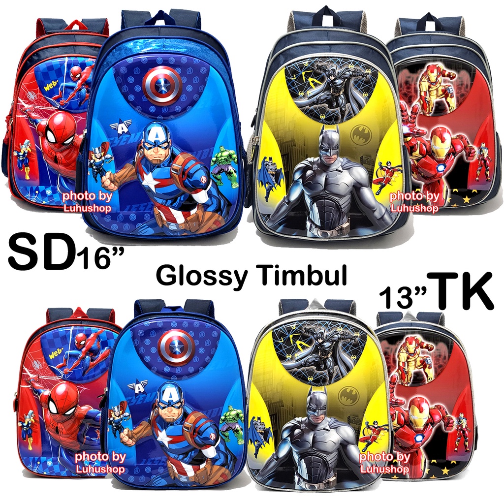 Jual Glossy Timbul Tas TK SD Ransel Anak Laki Laki Timbul Sekolah Cowok Superhero Captain Batmen ...