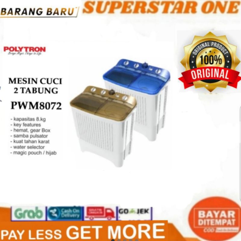 Jual Mesin cuci polytron PWM 8072 8KG 2 Tabung PWM8072 8KG | Shopee ...